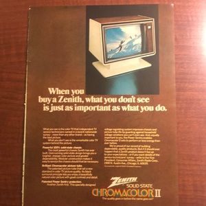 Zenith | Accents | Zenith Chromacolor Ii Solid State Tv Print Ad | Poshmark